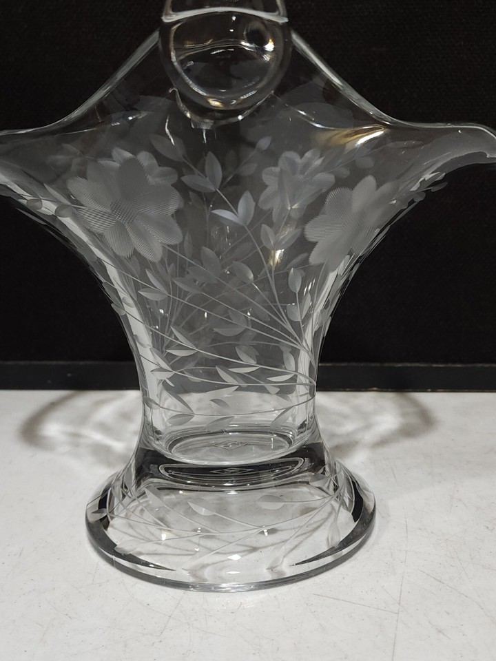 LARGE 15.5" HEISEY GLASS #463 BONNET BASKET VASE CUT FLORAL PATTERN | eBay