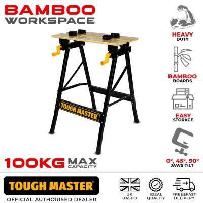 Folding Trestle Bamboo Work Bench Portable Heavy Duty Foldable Table ...