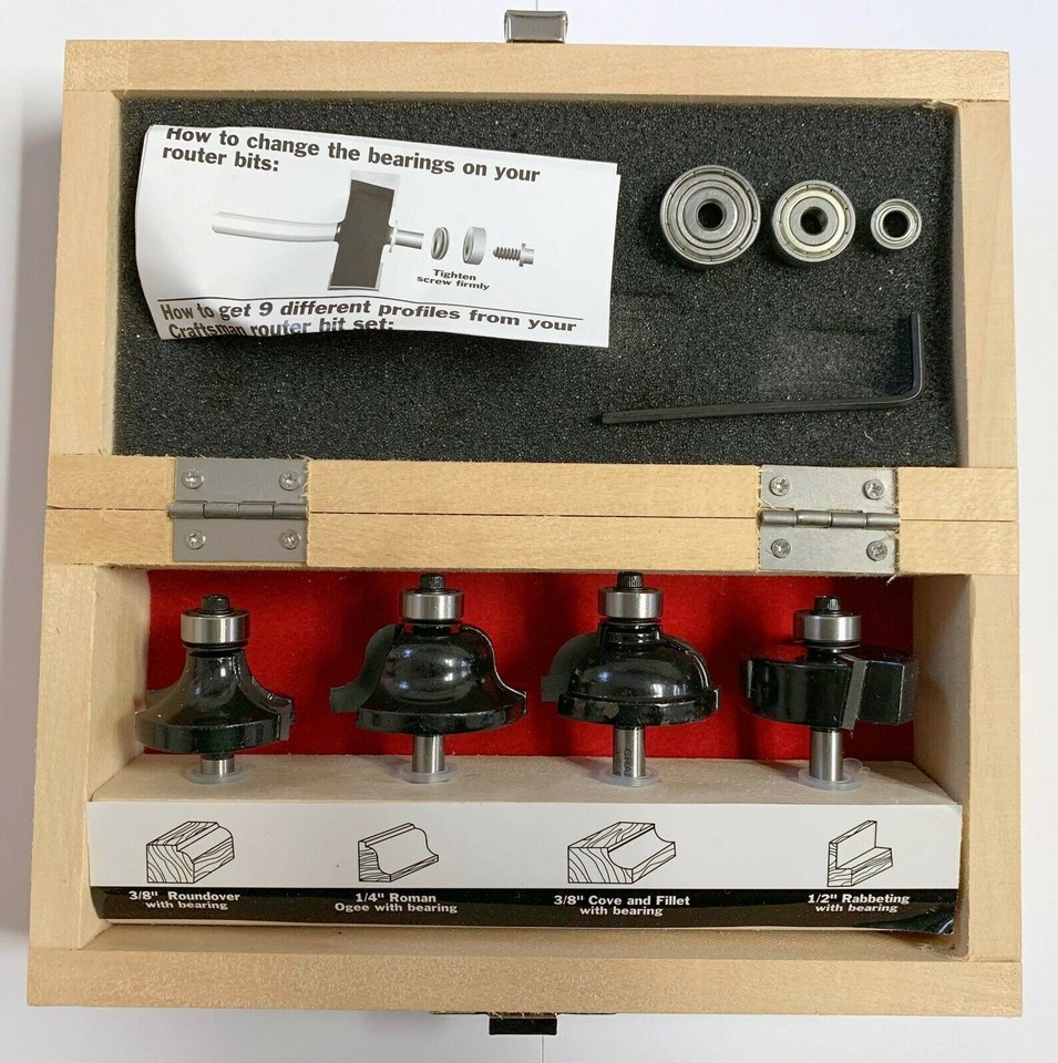 CRAFTSMAN 32124 4PC 9 Profile Carbide Tipped Edge Forming Router Bit ...