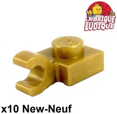 Lego x10 Plate Modified 1x1 Horizontal O clip pince or doré/pearl gold ...