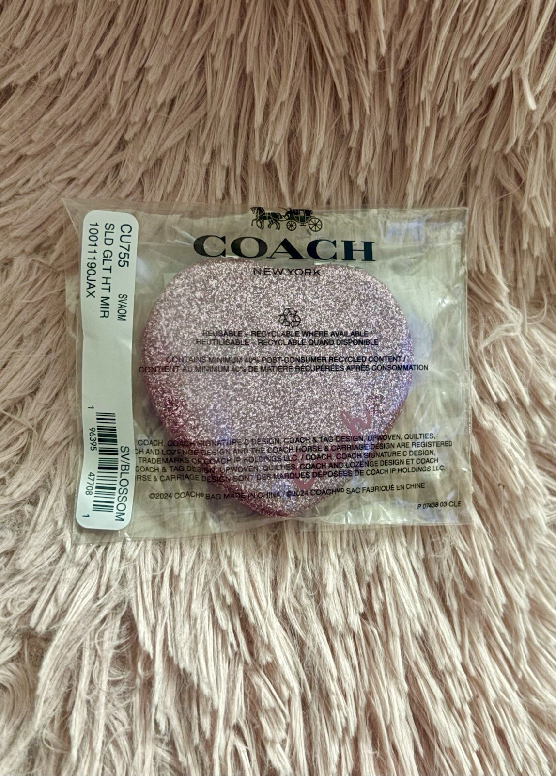 NEW Coach Blossom Pink Silver Glitter Dual Sided Heart Shaped Compact ...