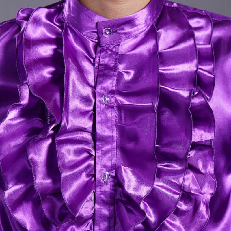 Men's Silky Satin Dress Shirt Tops Ruffle Collar Fancy Stage Costume ...