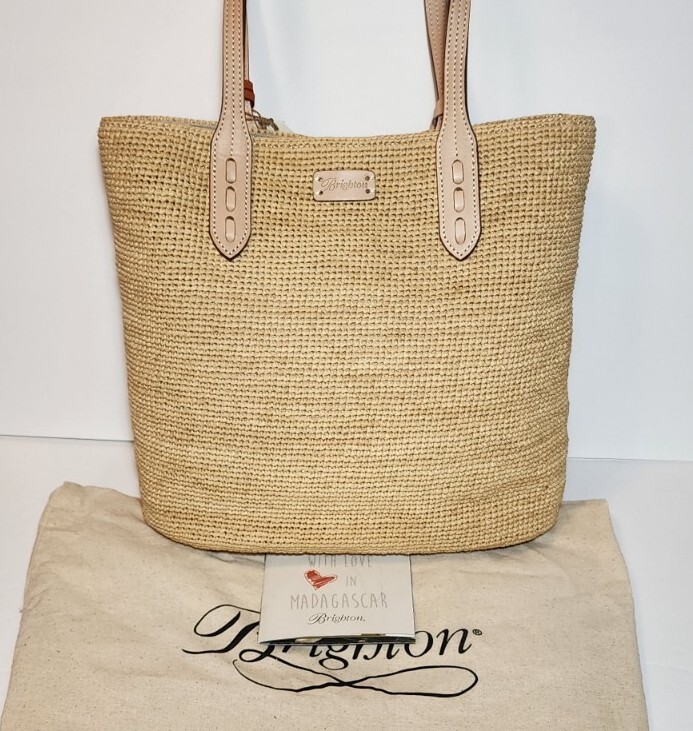 BRIGHTON FERRARA COLLECTION DINA MADAGASCAR RAFFIA & LEATHER TASSEL ...