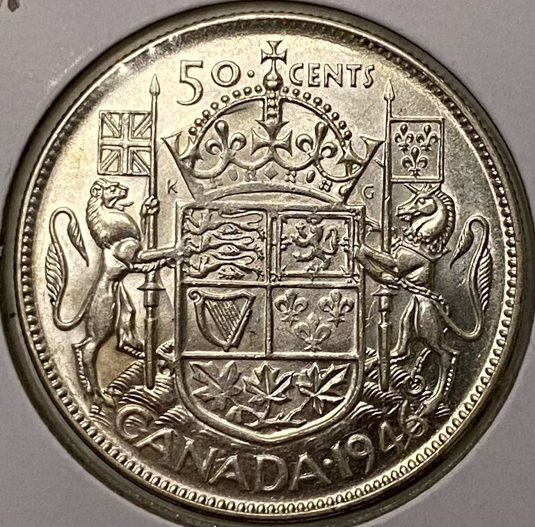 50 cents CANADA 1946 SILVER HALF DOLLAR COIN + Hoof design in six nice ...