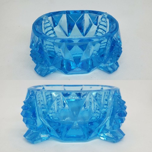 EAPG BLUE GLASS MASTER SALT CELLAR open salt - zipper diamond pattern ...