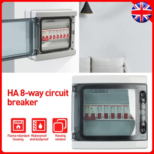 8 Way Consumer Unit fuse box 6 MCB Circuit Breakers Isolator Shed ...