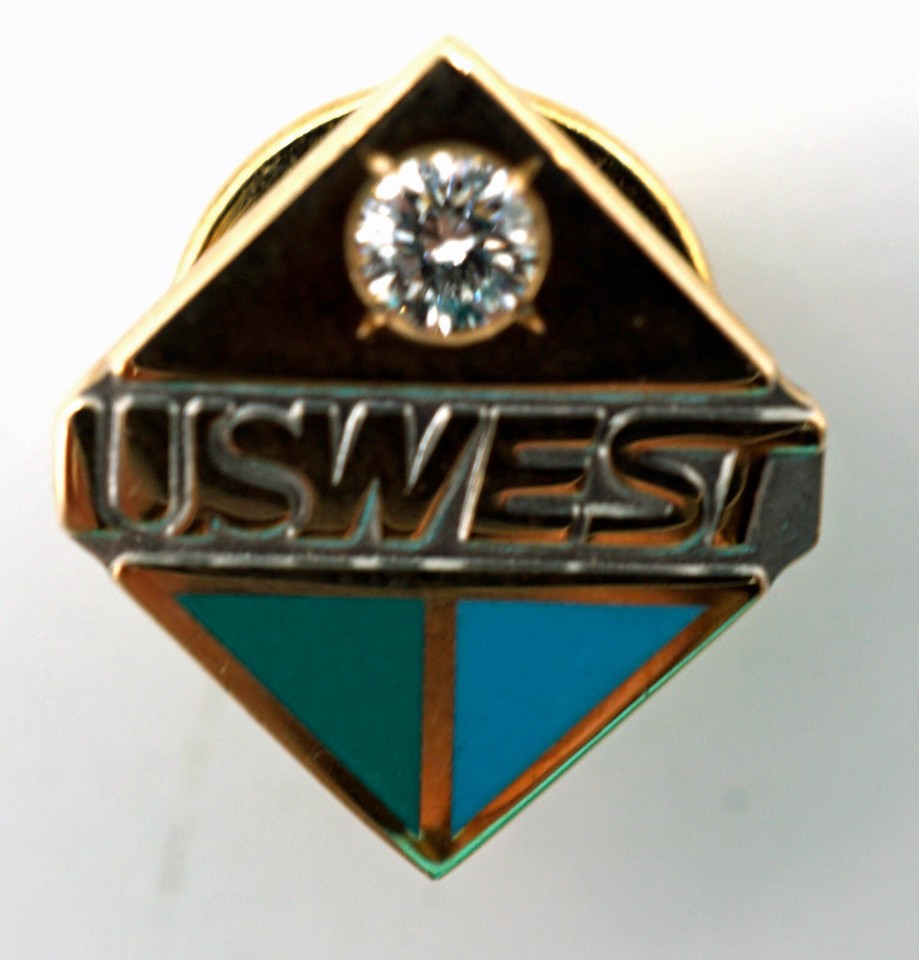 US West USWEST 14k Gold EMB CTO Lapel Pin With Diamond 30 Year Award ...