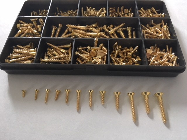 COUNTERSUNK BRASS SLOTTED WOOD SCREWS ASSORTED BOX 355 Pieces Solid ...