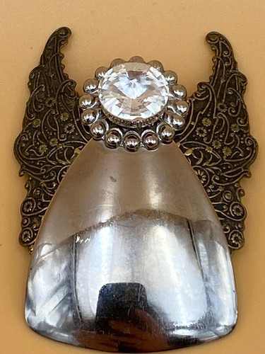 Vintage Jane Signed 1994 AOL Silver Gold Brass Crystal Angel Pin Brooch ...