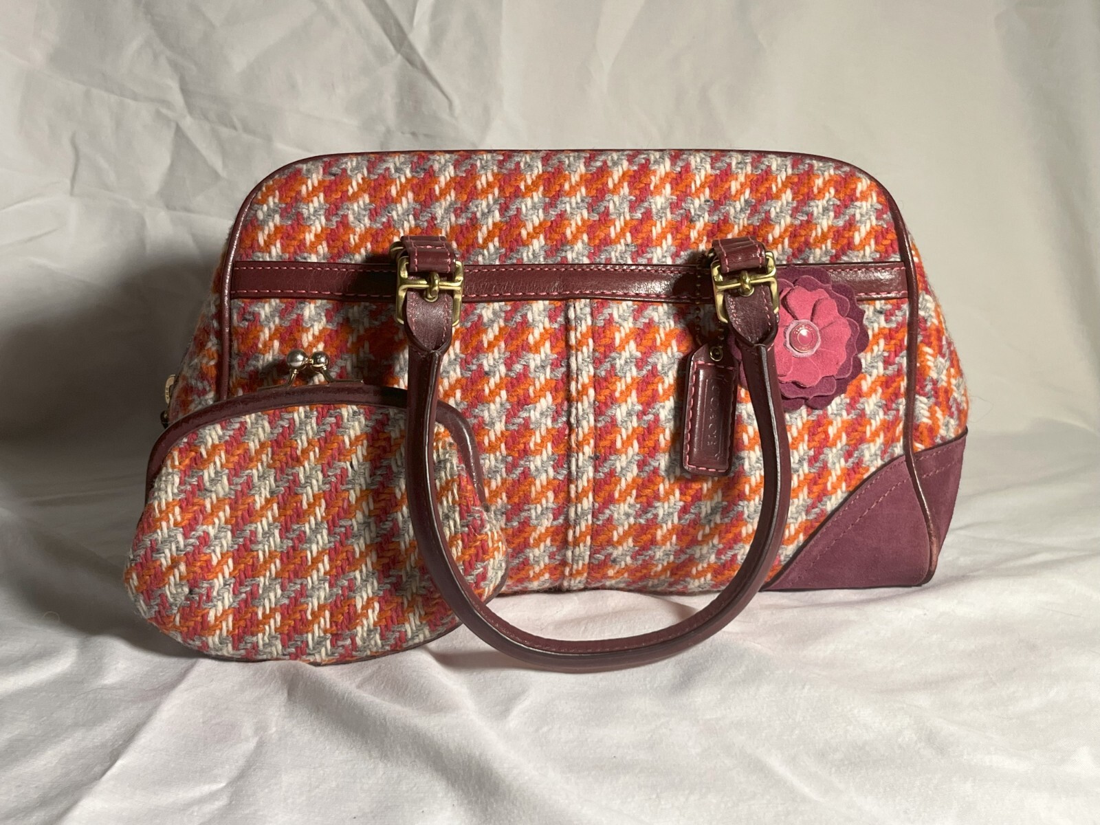 Coach Hamptons 2005 Houndstooth Tweed Leather Satchel… - Gem