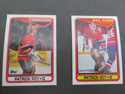 (2 cards ) 1990-91 TOPPS Patrick Roy Card #219 + All-Star Card #198 Lot ...