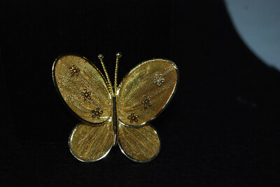 Vintage Handmade Gold Tone Metal Mesh Butterfly Pin Brooch Flowers | eBay