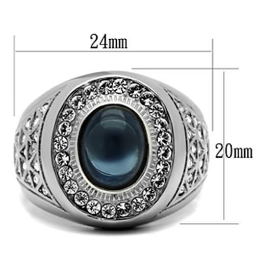 Mens sapphire ring signet pinky cz stainless steel blue oval all sizes ...