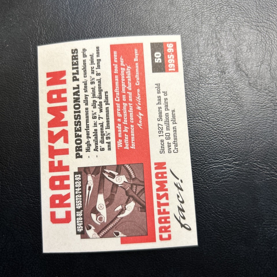 Card Jb98d Craftsman Sears Roebuck 1994/95 #50 Professional Pliers | eBay