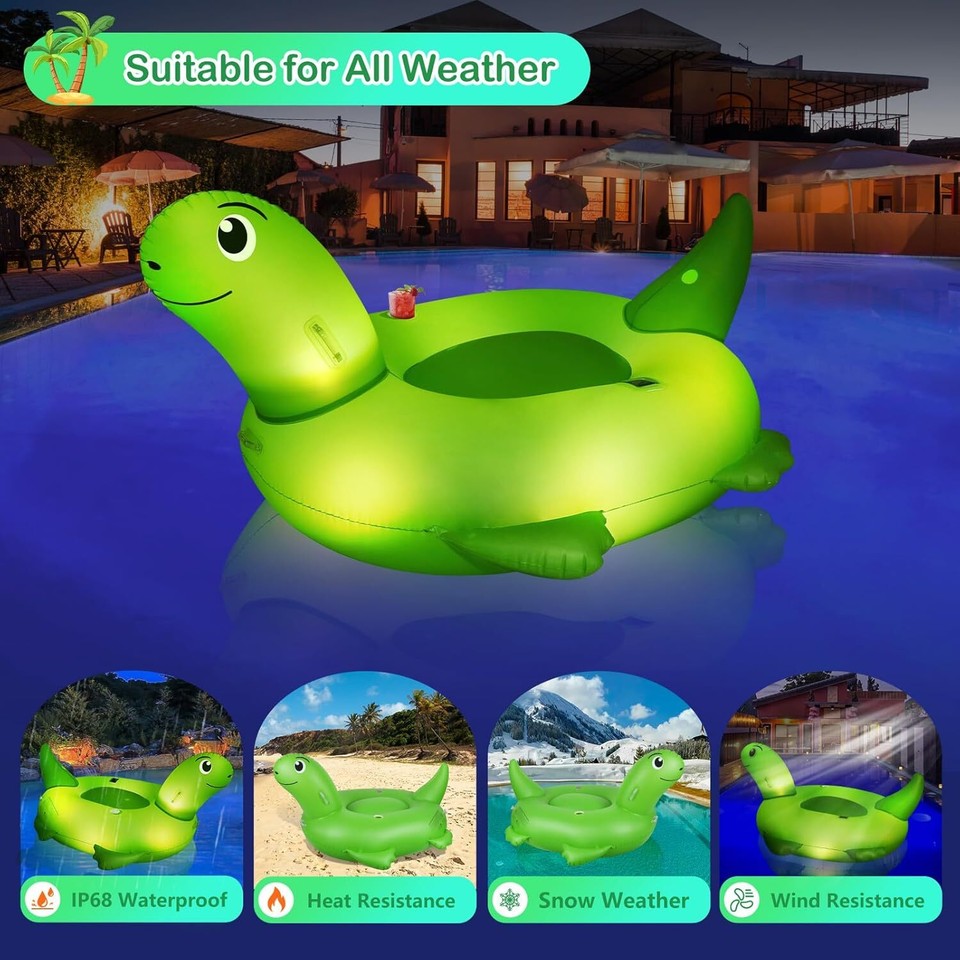 Inflatable Pool Floats Adult with Lights, Big Solar Pool Floats for ...