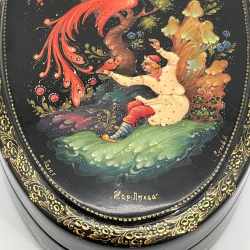 Russian Hand Painted Hinged Lacquer Trinket Box Fairy Tale Firebird ...