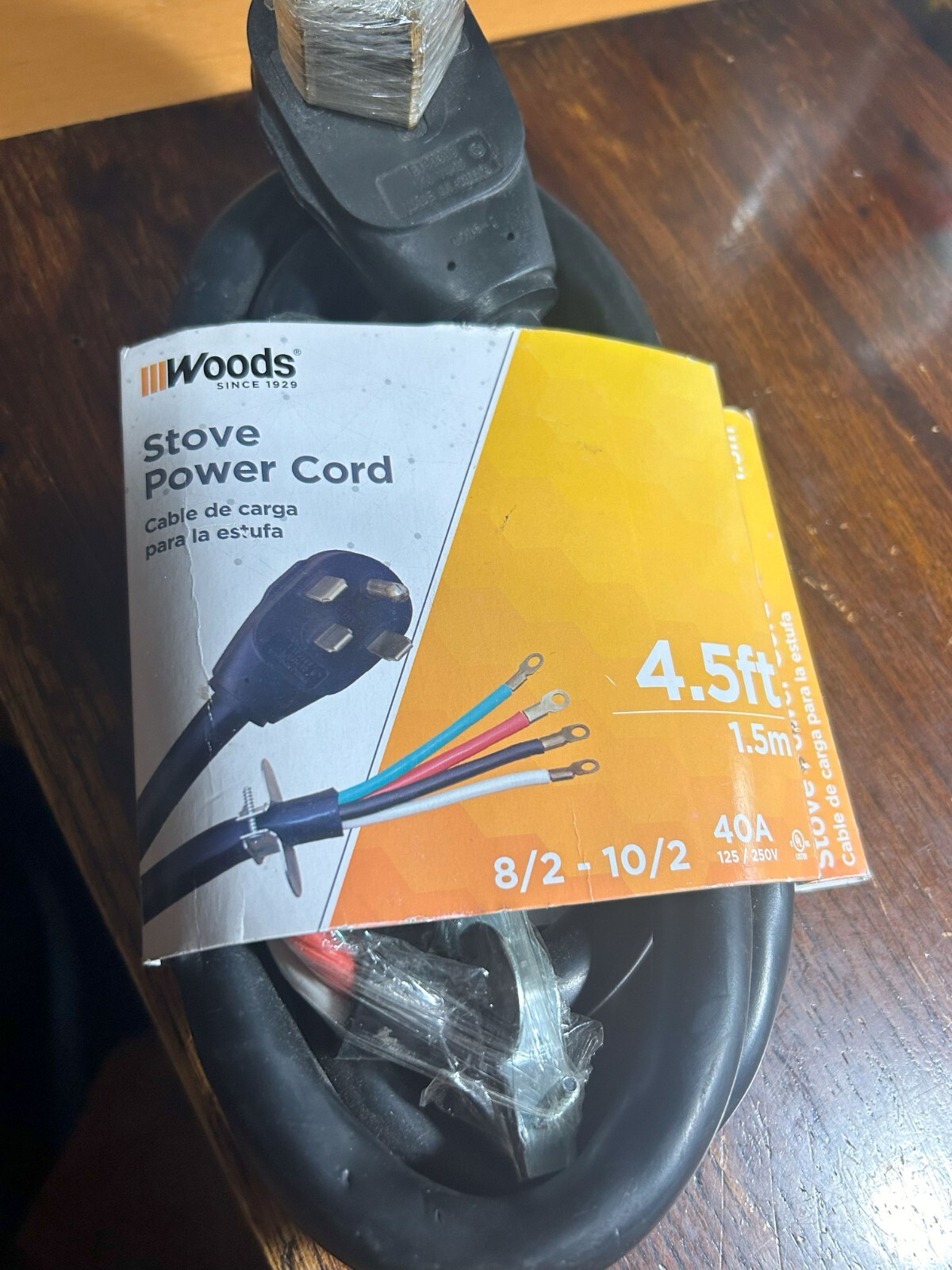 New Woods Stove/Range Power Cord, 8/2-10/2 (4.5' 1.5M) Black 40A, 250V ...