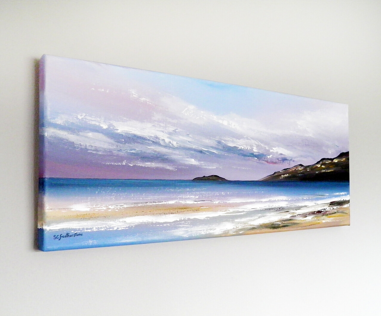 ORIGINAL SEASCAPE CANVAS PAINTING, Sarah Featherstone, Dawn Sky, Beach ...
