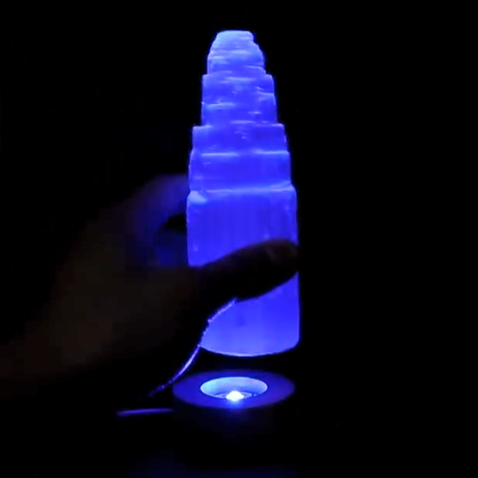 Selenite Lamp Crystal Gemstone Selenite Tower Point Lamp W/ LED Light ...