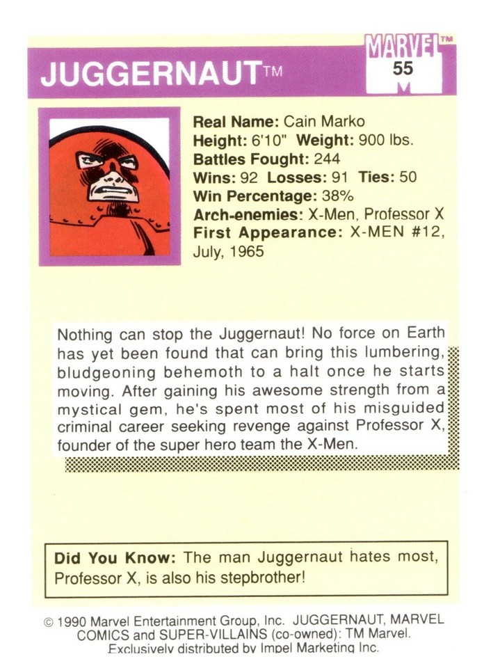 1990 Impel Marvel Universe Super-Villains #55 Juggernaut | eBay