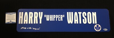 Harry "Whipper" Watson Signed 6x24 Maple Leafs Custom Street Sign ...