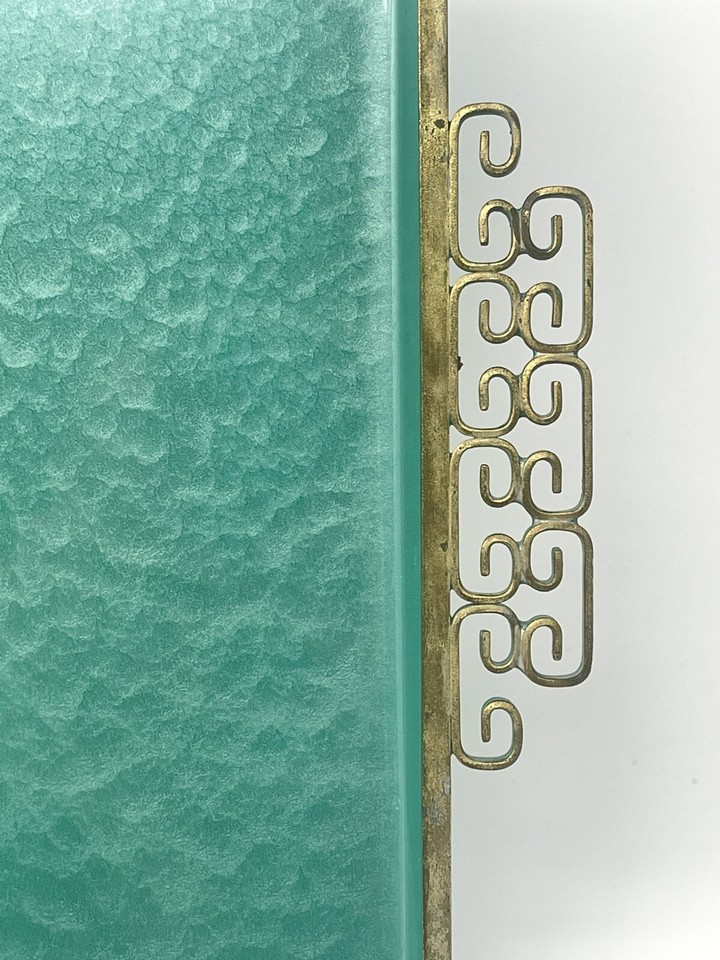 Vintage 50s Moire Glaze Enamel Kyes California Tray Teal Green Gold 19 ...