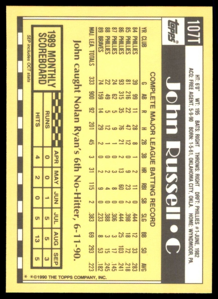 1990 TOPPS TRADED JOHN RUSSELL TEXAS RANGERS #107T | eBay