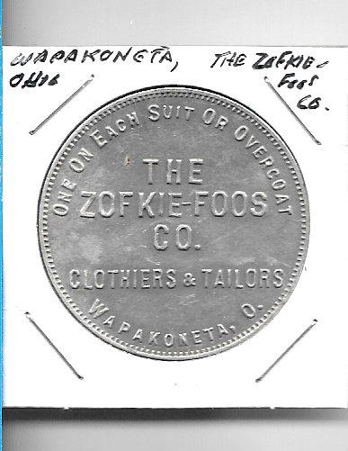 Wapakoneta, Ohio Trade Token THE ZOFKIE-FOOS CO. $1.00 | eBay