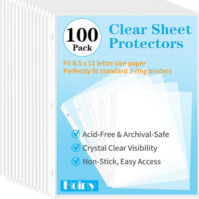 100 Pack Clear Sheet Protectors, 8.5 x 11 inch Page Protectors for 3 ...