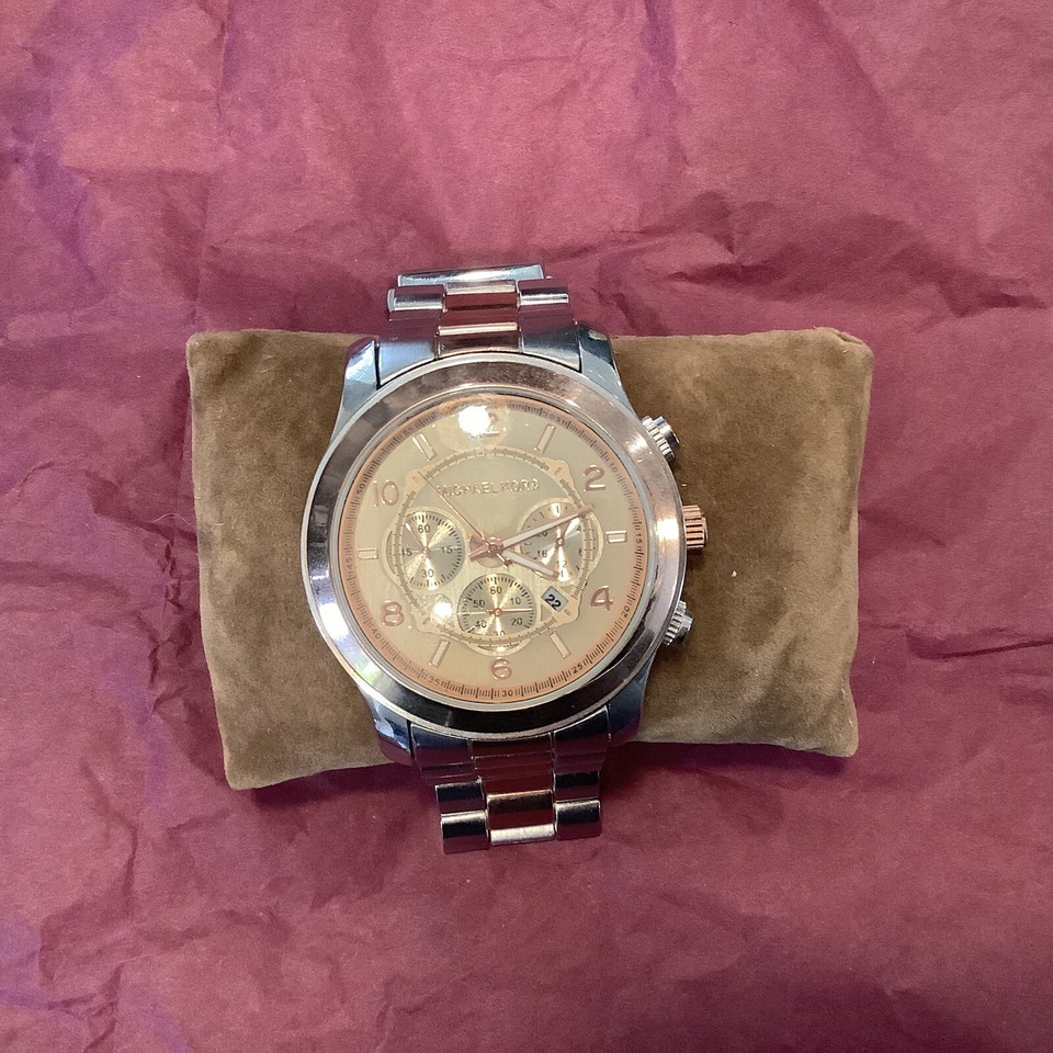 Michael Kors Chronograph Watch Women Rose Gold Tone New Battery MK8096 ...