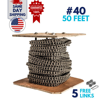 #40 SS Stainless Steel Roller Chain 50 Feet with 5 Connecting Links | eBay
