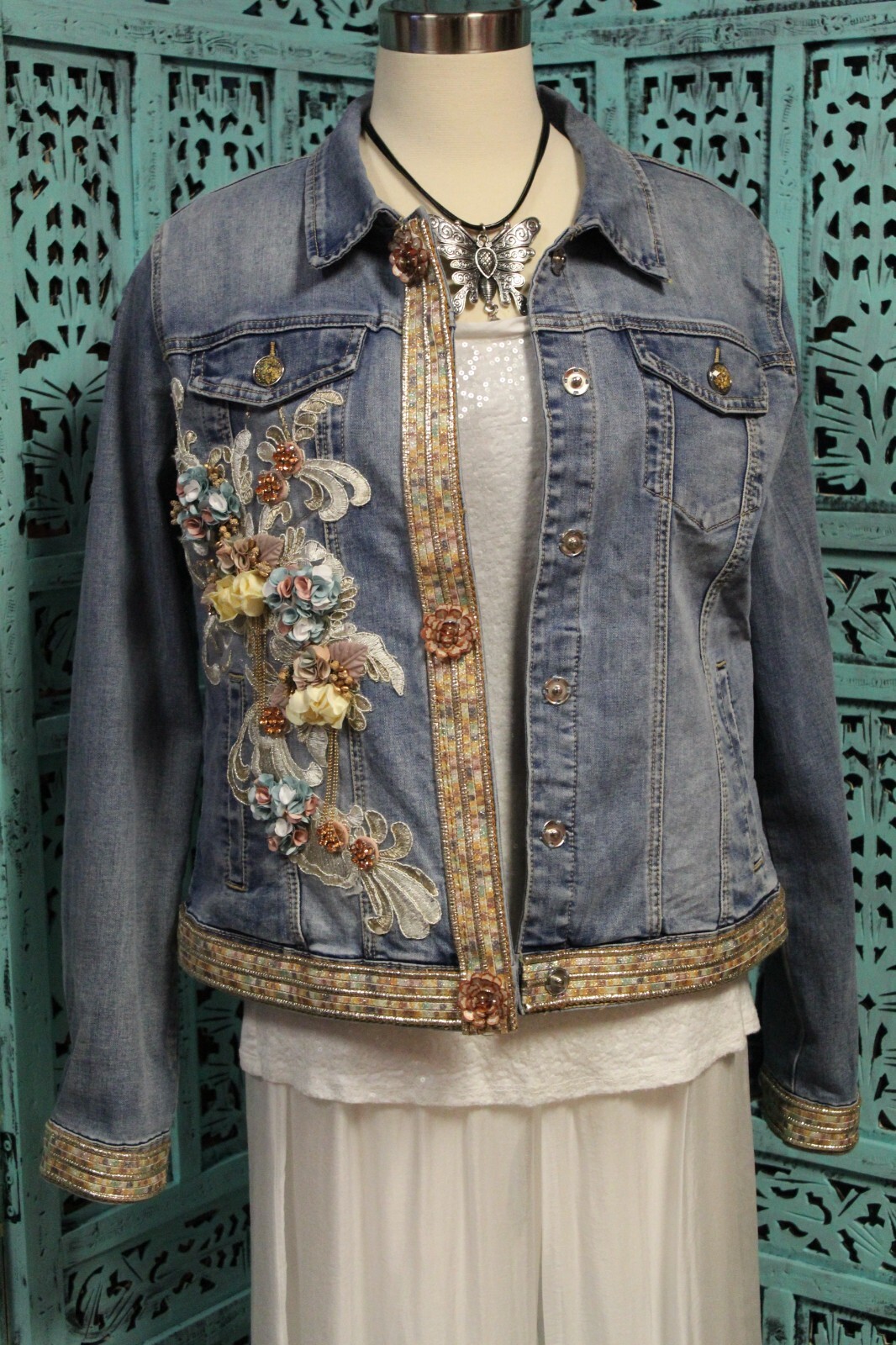 Italian Embellished Boho Denim Jacket Only | eBay