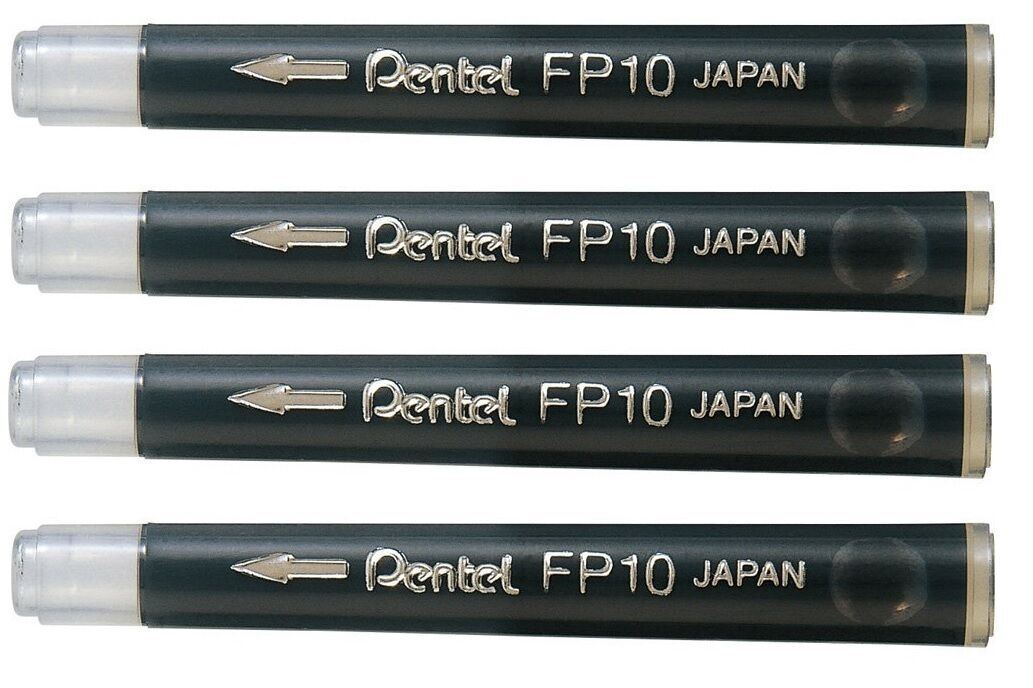 Pentel Fp10 Brush Pen Cartridge Refills Black Pigment Ink (pack of 4 ...