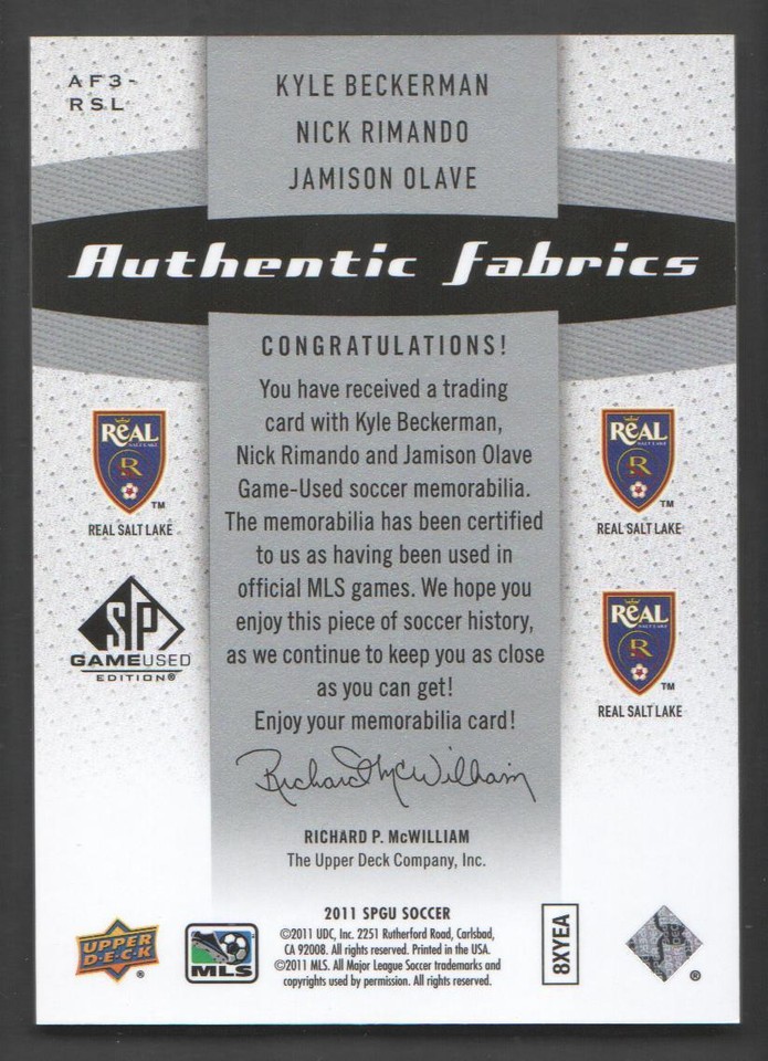 2011 SP Game Used Authentic TRIPLE JERSEY #AF3-RSL Beckerman/Rimando ...