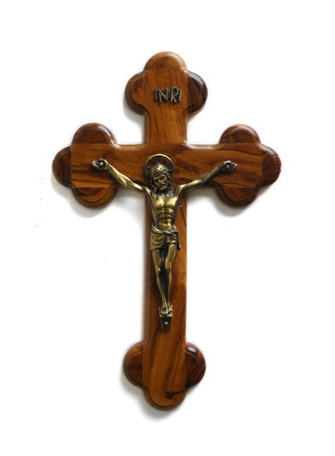 WOOD WALL CRUCIFIX 9” Cross Round Corners Religious Catholic Jesus ...
