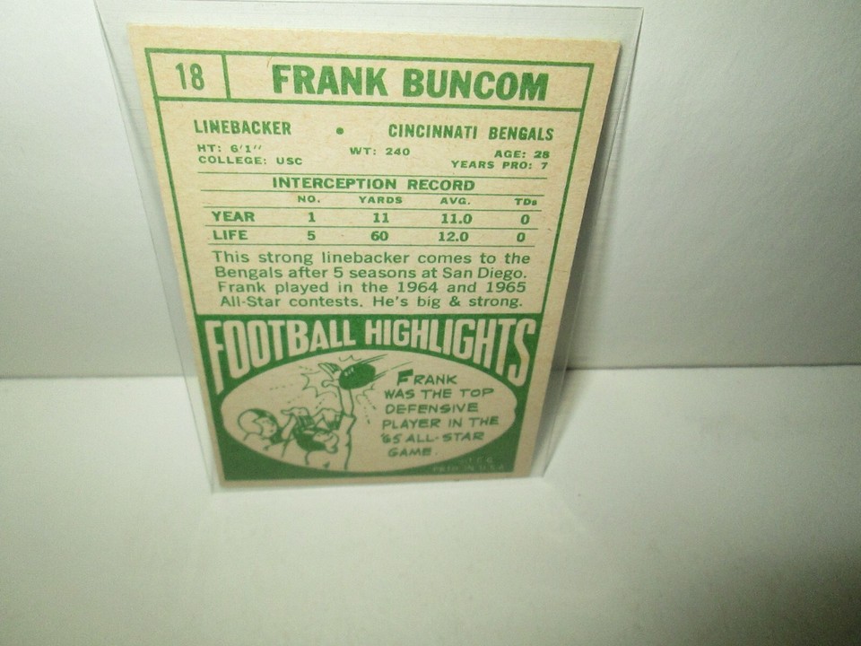 FRANK BUNCOM 1968 VINTAGE FOOTBALL CARD Topps #18 USC CINCINNATI ...