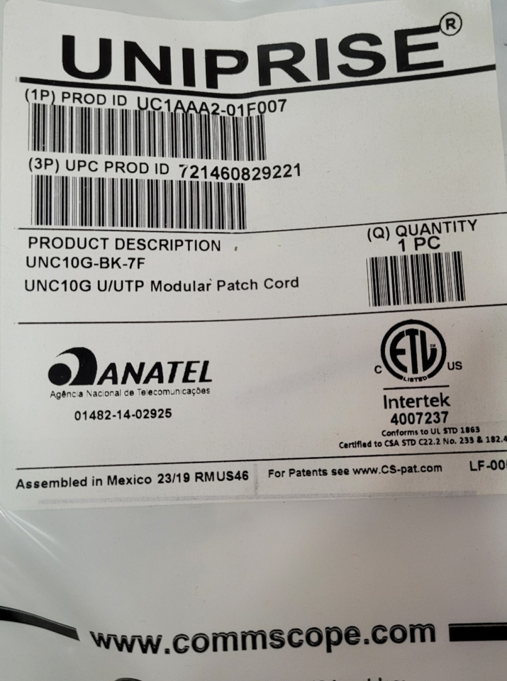 40-Pack UNIPRISE Modular Patch Cord UNC10G-BK-7F U/UTP CAT 6a - 7 FEET ...