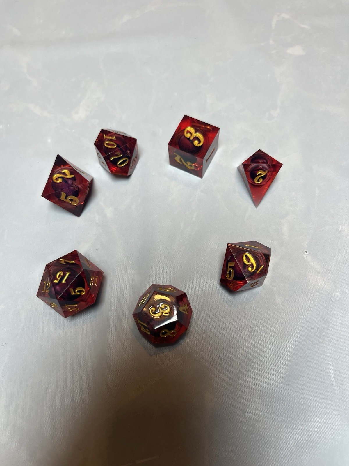 7 Pc DND Liquid Core Floating Dragon's Eye Red Black Dice Set Resin D&D ...