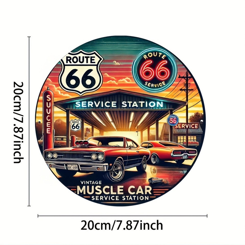 Route 66 Vintage Muscle Car Service Station Tin Metal Signs Home Décor ...