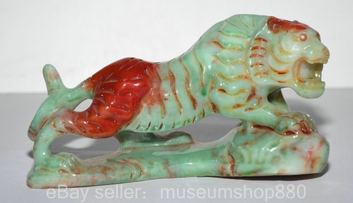 6" Old Chinese Natural Xiu Jade Carved Fengshui Animal tiger beast ...