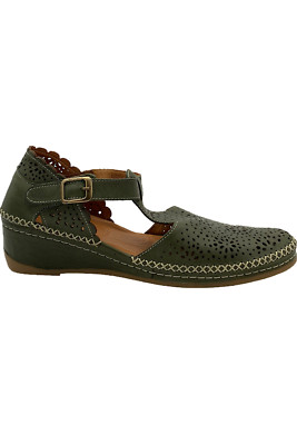 Spring Step Leather Adjustable Ankle Strap Wedges Airy Green | eBay