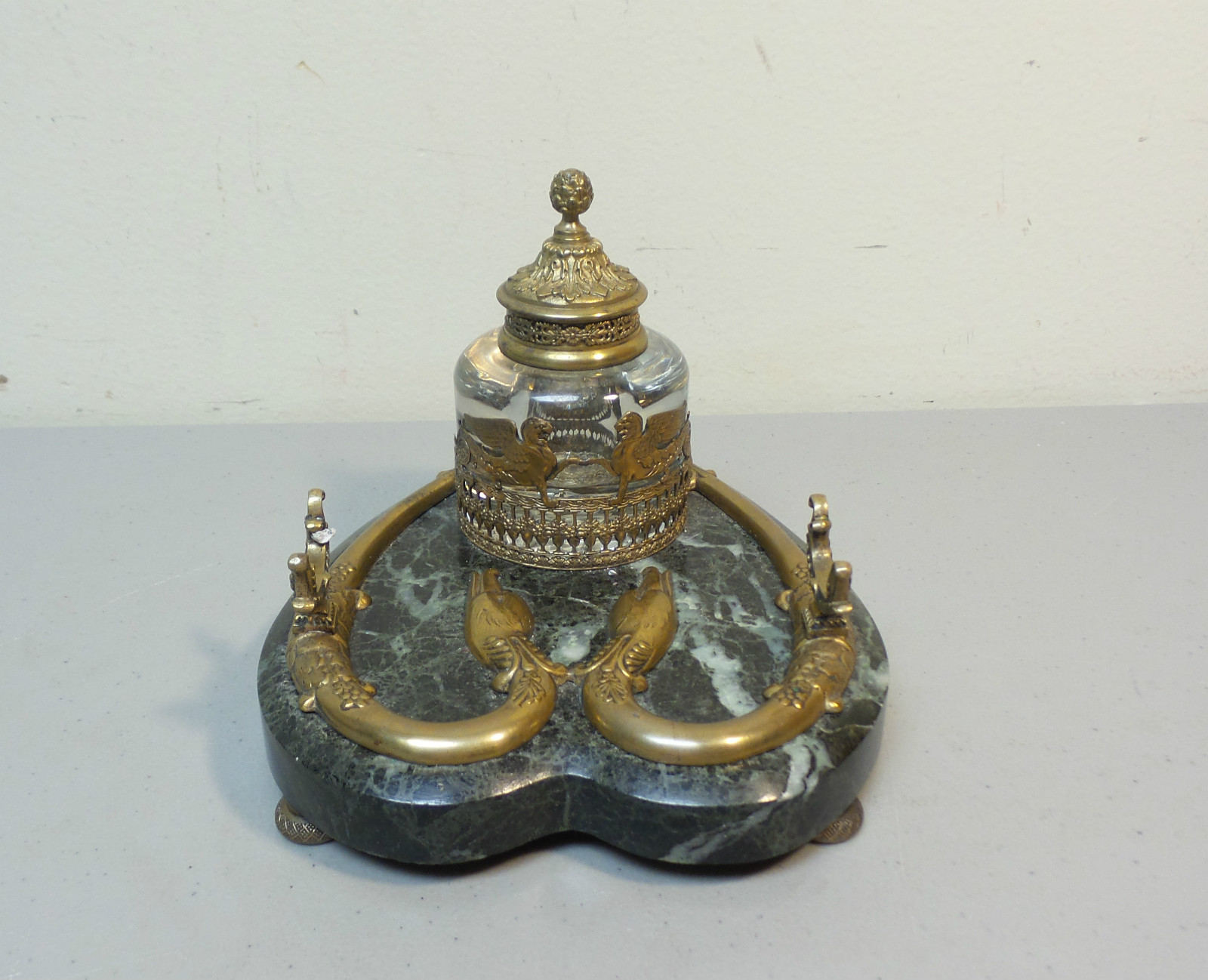 FABULOUS 19th C. FRENCH NAPOLEON III MARBLE & BRONZE INKSTAND / INKWELL ...