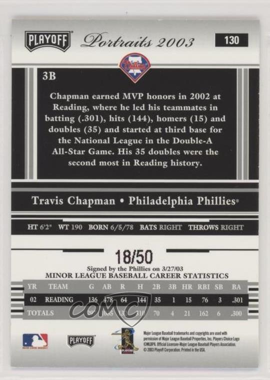 2003 Playoff Portraits - Silver #130 Travis Chapman /50 for sale online ...