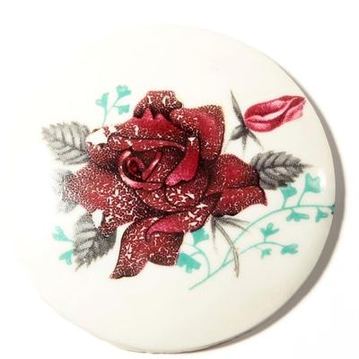 Large Czech vintage red rose floral painted porcelain cabochon 42mm | eBay