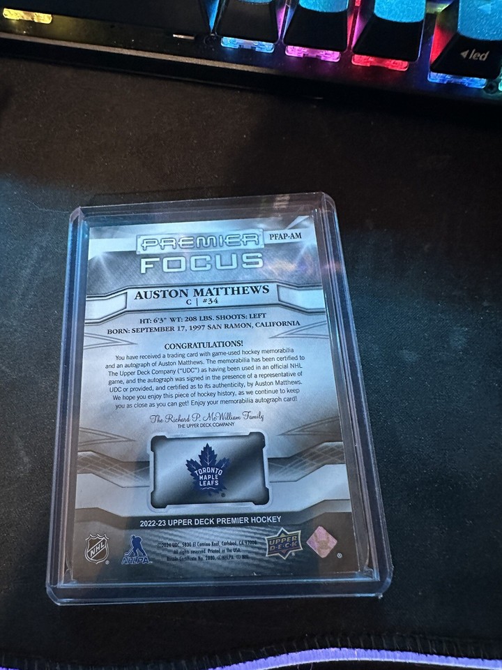 2022-23 Upper Deck Premier - Premier Focus Auto Patch Auston Matthews /15 | eBay