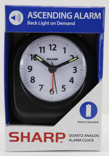 Sharp Quartz Analog Black Ascending Alarm Clock Battery Operate Simple ...