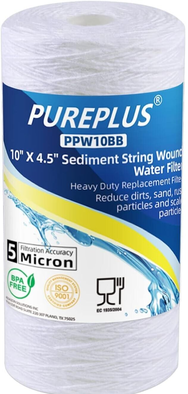 PUREPLUS PPW10BB 5 micron 10” x 4.5” Sediment String Wound Water Filter ...