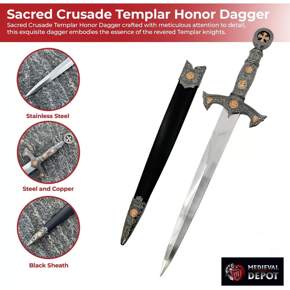 15.5 Sacred Crusade Templar Honor Dagger Exquisite Symbol of Chivalry ...