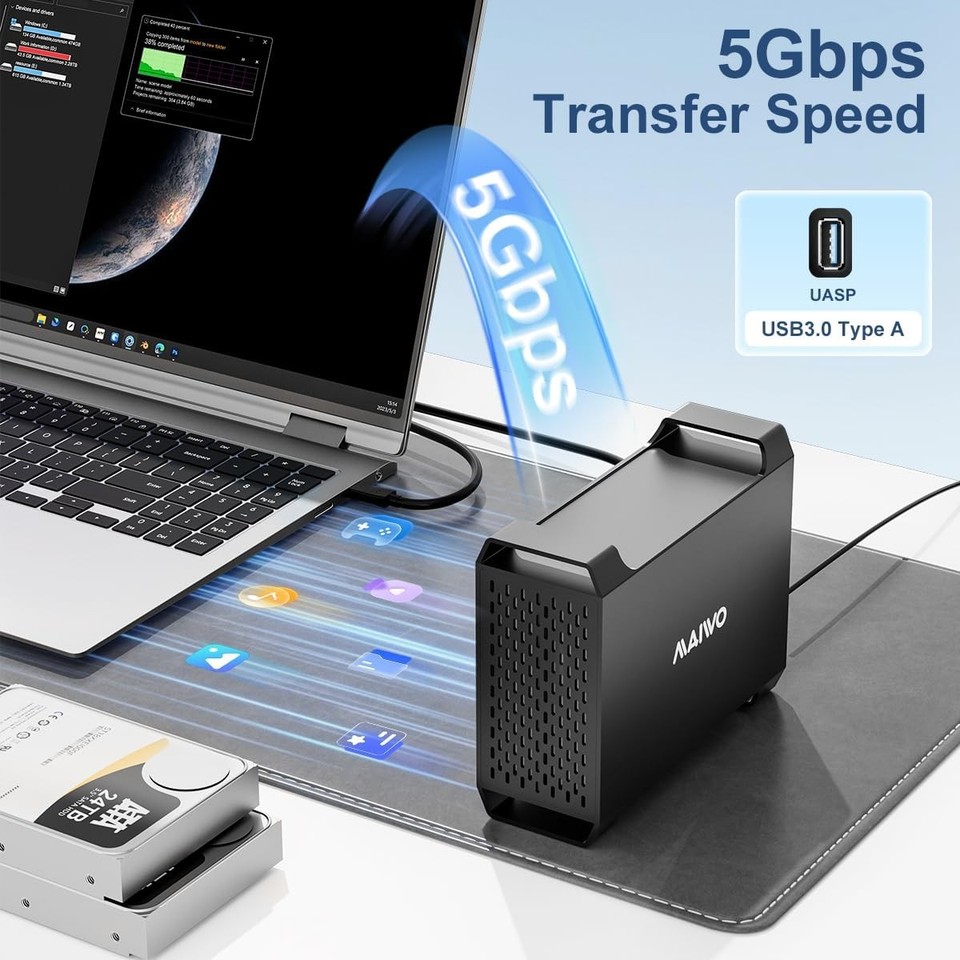 MAIWO Dual Bay Raid Enclosure for 3.5" SATA HDD,2 Hard Drive Black | eBay