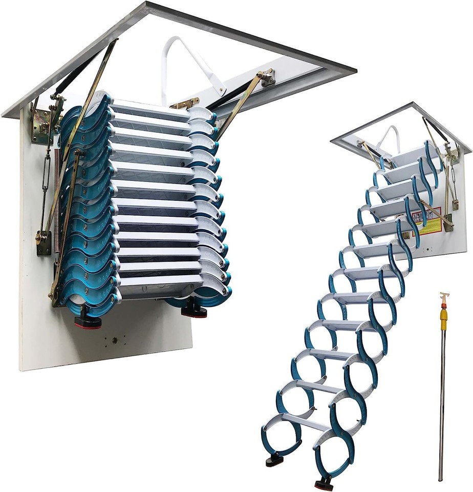Max.9.8ft Attic Ceiling Folding Loft Ladder,Semi Automatic Hidden Loft ...